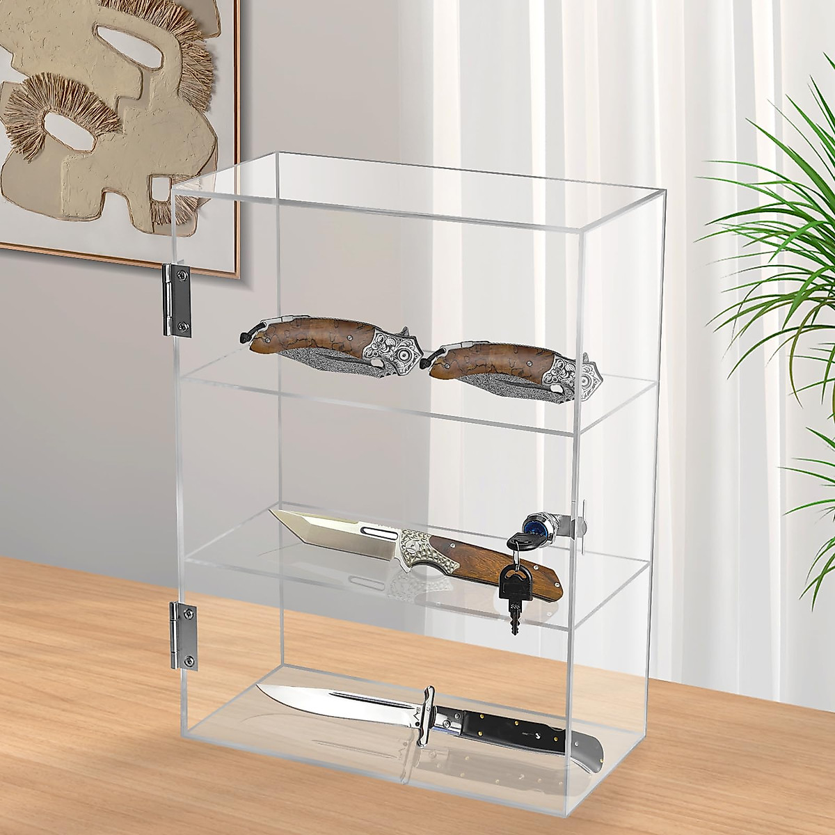 DuvinDD Acrylic Display Case with Lock, Countertop Locking Display Cabinet with Shelves and Door, Clear Acrylic Storage Cabinet Collectibles Showcase, Safe Organizer for Home Office 11.8x5.9x15.7inch