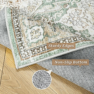 Soalmost 8x10 Area Rugs, Washable Rugs, Large Stain Resistant Area Rug for Living Room Bedroom Dining Room, Vintage Farmhouse Rug Green