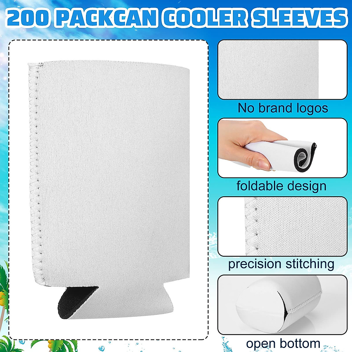 Umigy 200 Pcs Can Coolers Bulk, Insulated Neoprene Beer Can Cooler Sleeves, Plain Can Cooler Cover for Sublimation Soda Drink Water Bottle Birthdays Weddings Bachelorette Party
