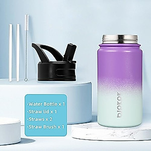 BJPKPK Kids Water Bottle with Straw Lid, 15oz Stainless Steel Water Bottles, Insulated Water Bottle for School, Reusable Leak Proof BPA Free Flask, Lavender
