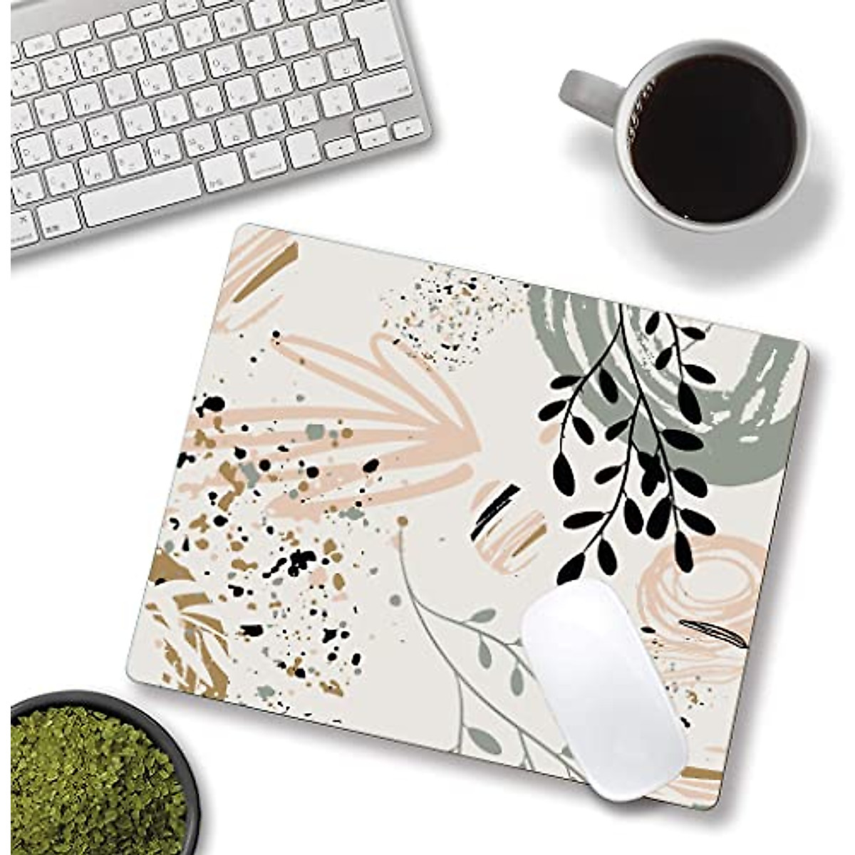 SANWUMIAN Mouse Pad, Mouse Pad with Abstract Art Design, Square Mouse Mat Waterproof Mousepad Non-Slip Rubber Base Mouse Pads for Office Laptop, Modern Boho Leaves