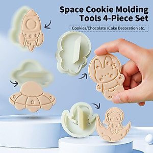 KALAIEN Space Cake Mold Cookie Cutter Rocket Mold Fondant Stamper Set, Biscuit Cake Baking Mold for Party Supplies Small Set of 4