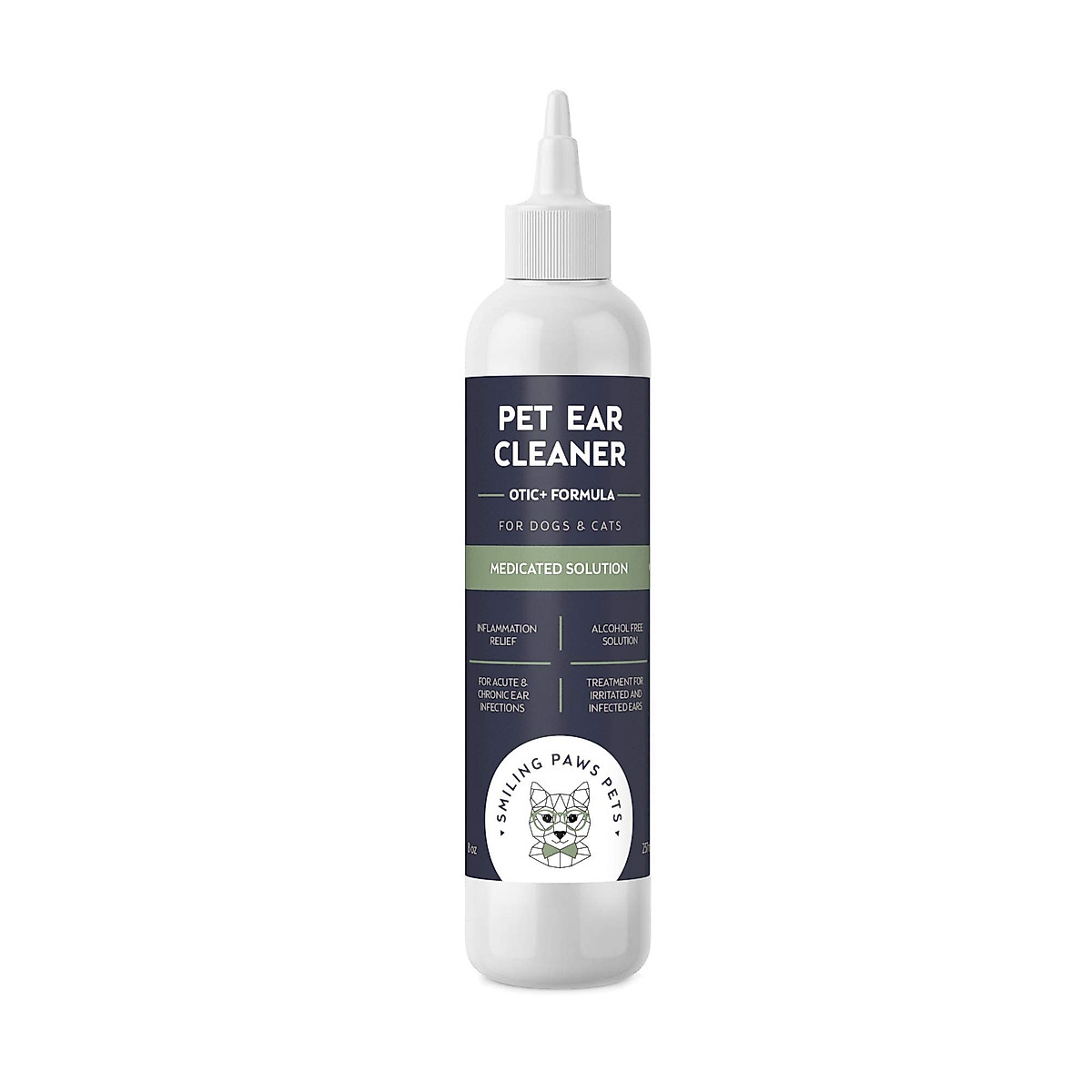 Smiling Paws Pets OTIC+ Formula - Ear Cleaner for Dogs and Cats - Dog Ear Treatment for Inflamed Areas - Cat and Dog Ear Wash Cleaner - Cat and Dog Ear Cleaner Solution - 8oz