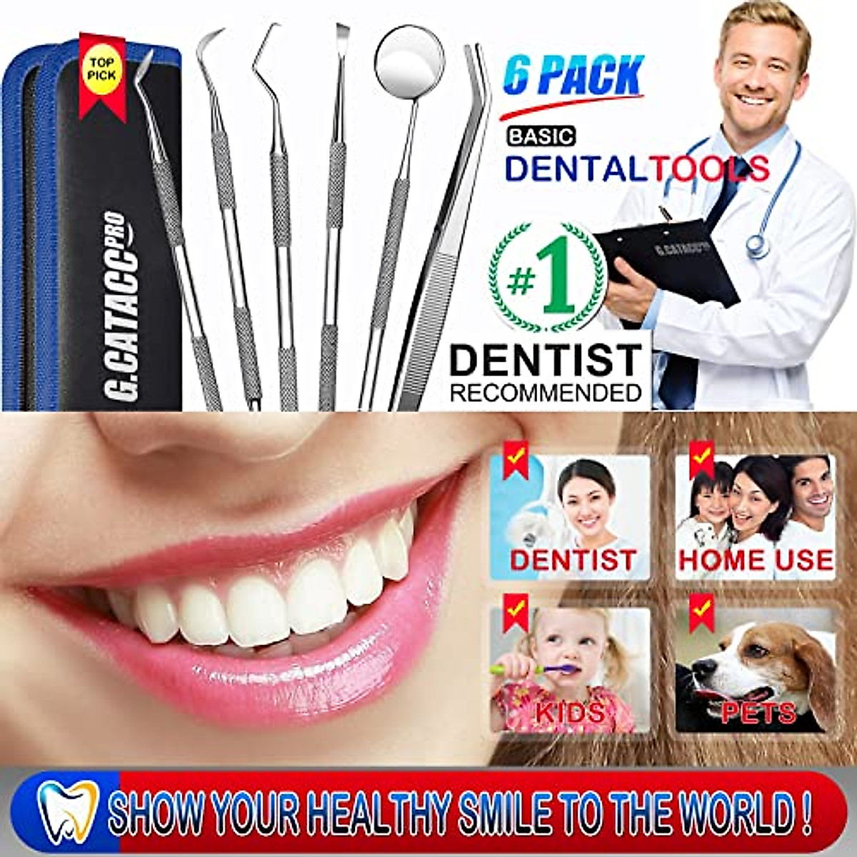 Dental Tools, Teeth Cleaning Tools, Professional Dental Hygiene Kit, Plaque Remover for Teeth, Stainless Steel Tooth Scraper Plaque Tartar Cleaner, Dental Scaler - with Case
