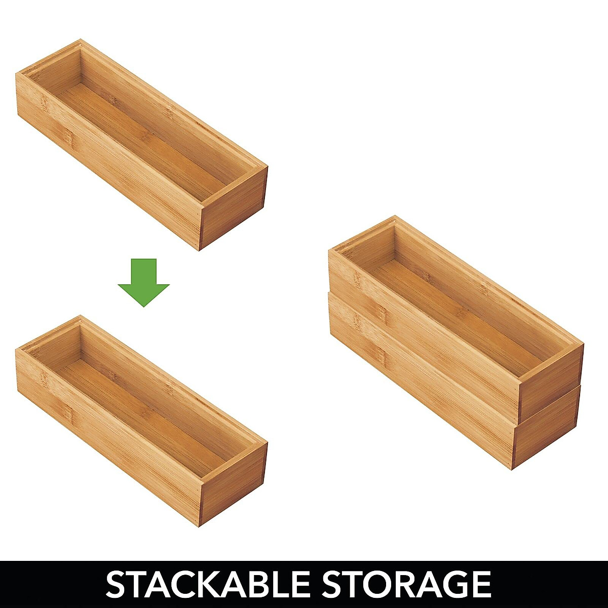 mDesign Wooden Bamboo Kitchen Drawer Organizer Box Tray, Stackable Utensil/Flatware Storage for Drawers, Cabinet - Holder Container for Silverware and Appliances, Echo Collection, 6 Pack, Natural Wood