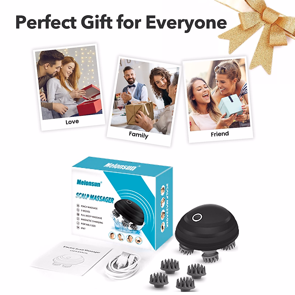 Electric Head Scalp Massager- Rechargeable, IPX7 Waterproof Cordless Scalp Massager w/ 100 Massage Nodes & 5 Speed Modes- for Scalp Stress & Body Pain Relief, Ideal Gifts for Women, Men, Pets (Black)