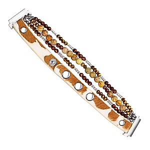 BOKIIWAY Handmade Leopard Leather Beaded Boho Watch Bracelet Band Compatible with Samsung Galaxy-Huawei -Garmin-Fossil- /20mm/22mm-Bohemian Stone Watch Strap for Women (22mm, Green Jasper)