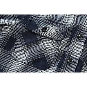 Puwasa Flannel Hoodies for Men,Men's Plaid Shirts Casual Long Sleeve Lightweight Flannel Shirt Jacket for Men Blue Large