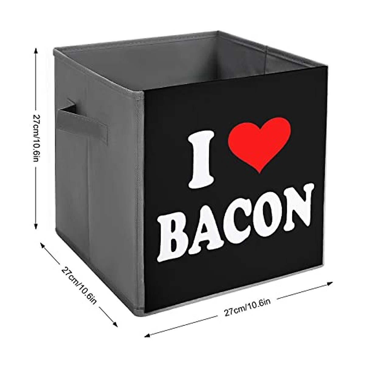 I Love Bacon Foldable Storage Bins Printd Fabric Cube Baskets Boxes with Handles for Clothes Toys, 11x11x11