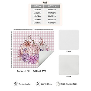 Coffee Mat for Counter, Hello Autumn Thanksgiving Pumpkins Pink Plaid Absorbent Hide Stain Coffee Bar Mat, Non-slip Coffee Bar Accessories Kitchen Drying Mat Fit Under Coffee Maker Espresso Machine