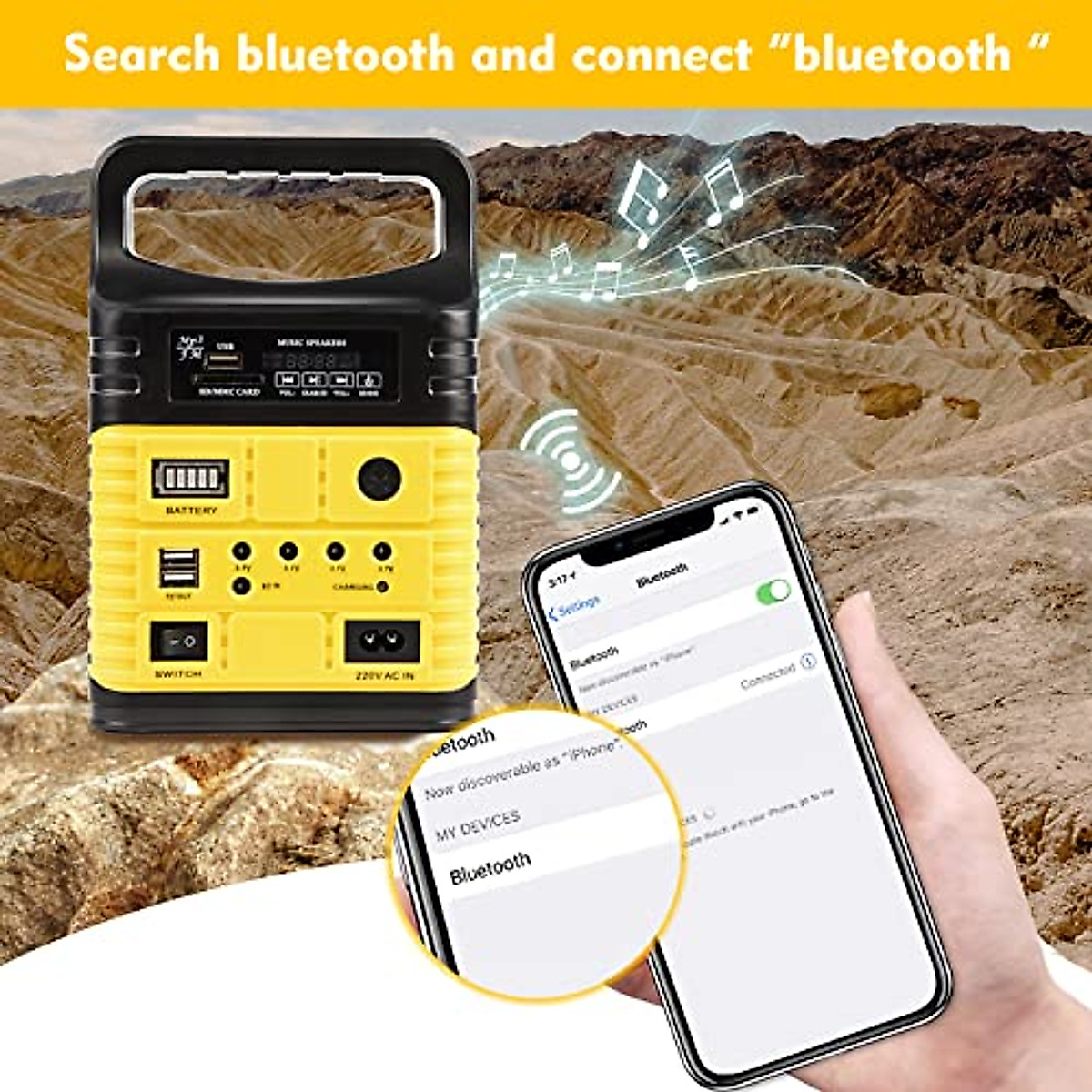 Solar Generator - Portable Power Station for Emergency Power Supply,Portable Generators for Camping,Home Use&Outdoor,Solar Powered Generator With Panel Including 3 Sets LED Light (Yellow)