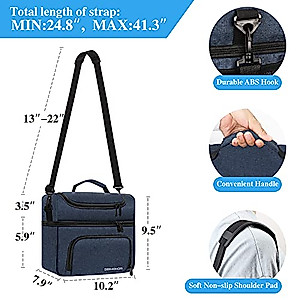SEEHONOR Insulated Lunch Bag, 18L Leakproof Reusable Large Capacity Bag with Adjustable Strap, Three Deck Lunch Box for Office Camping Hiking Outdoor Picnic Beach (Double Decke Blue, Large)