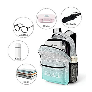 Eiis Silver Glitter Ombre Teal Ocean Students Personalized School Backpack for Kid-Boy /Girl Primary Daypack Travel Bookbag, One Size (P22889)