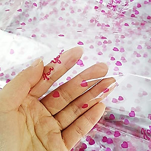 CIEOVO 20 Pieces Large Valentine Basket Bags with 20 Pieces Bows Ribbon 23 x 35 Inch Clear Valentines Day Baskets Empty Bags Heart Printed Cellophane Wrap for Gift Baskets Presents Weddings