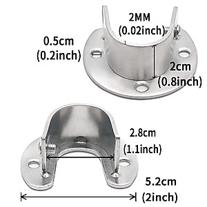 Seimneire 2pcs Heavy Duty Stainless Steel Rod Socket, Wardrobe Bracket Flange Rod Holder Closet Rod End Supports Fit 1" Diameter, U Shaped - Silver