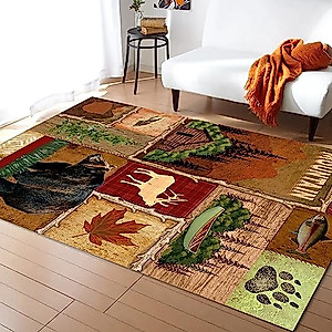 Rustic Lodge Bear, Bear Rugs for Cabin, Living Room, Deer Rug Bedroom Carpet Soft Large, Easy to Clean, Washable Rug, 2x3 ft DS8