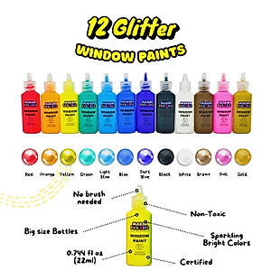 Create Your Own Suncatchers for Window Hanging – 24-Pack Window Glitter Art Suncatcher Kit with 12 Colors – Arts and Crafts for Kids