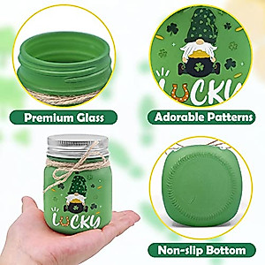St. Patrick’s Day Gnome Mini Mason Jar St. Patrick’s Day Tiered Tray Decor Spring Gnome Table Decor for Kitchen Irish Decor Island Sign Shamrock Pattern Set of 3 St. Patrick Gift Idea 2.4”*3.1”