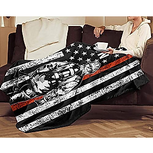 Personalized Custom Name Unit Number Volunteer Fireman Thin Red Line Redline Fire Department American Flag Birthday Christmas Fleece Sherpa Blanket Throw Tapestry (Custom Firefighter, Fleece - 50x60)