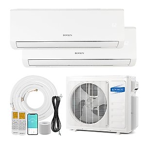 ROVSUN Dual Zone 12000 + 12000 BTU WIFI Mini Split AC/Heating System, 19 SEER2 2 Zone 18000 BTU Ductless Split Air Conditioner with Pre-Charged Condenser, Heat Pump & 25Ft Installation Kit, 208-230V