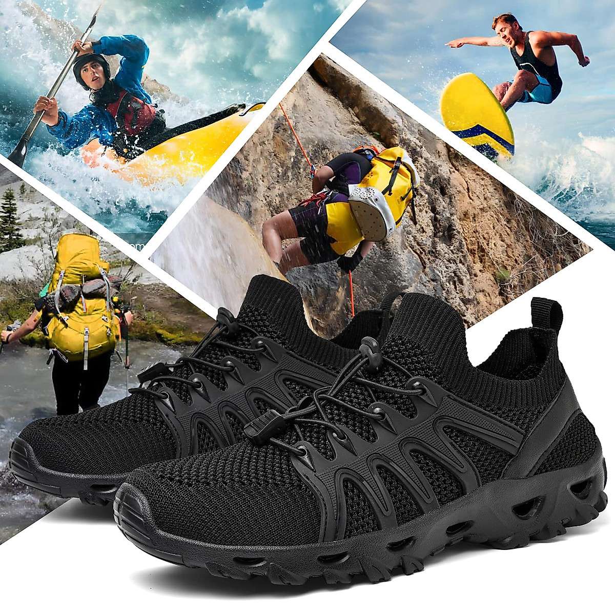 Alibress Water Shoes for Women Men Lightweight Men's Water Hiking Shoes Slip-on Women's Hiking Water Shoes Quick-Dry Aqua Shoes Beach Shoes Swim Shoes River Shoes Black Water Shoes Size Men 12