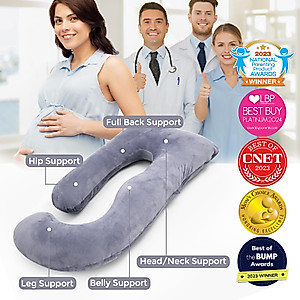 Momcozy Pregnancy Pillows, U Shaped Full Body Maternity Pillow with Removable Cover - Support for Back, Legs, Belly, Hips for Pregnant Women, 57 Inch Pregnancy Pillows for Sleeping, Grey