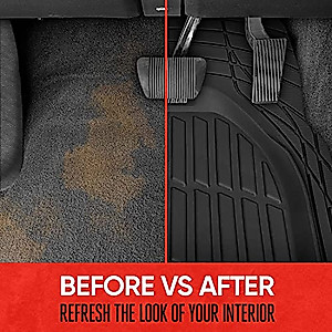 Motor Trend FlexTough Floor Mats for Cars, Black Deep Dish All-Weather Car Mats, Waterproof Trim-To Fit Automotive Floor Mats for Cars Trucks SUV, Universal Floor Liner Car Accessories