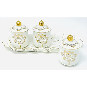 Houlu 3 Altar Cups Set, Ceramic Holy Water Offering Cup, Tibetan Buddhist Worship Cup (White)