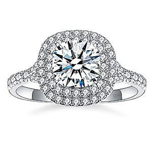 AVECON 3 Carat Cushion Cut Engagement Rings Cubic Zirconia Wedding Rings 925 Sterling Silver Solitaire Wedding Ring for Women Size 5