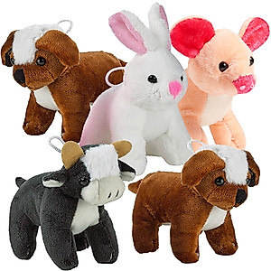 Bedwina Plush Stuffed Animals - Farm Animal Toys - (Pack of 12 Bulk) 5 Inch Soft Cuddly Plushed Cow, Pig, Bunny Rabbit, Dog, Party Favors, Gifts, Prizes for Toddlers and Kids