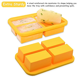 2 Pack Silicone Freezing Tray with Lid Makes 4 Perfect 1-Cup Portions, Easy-Release Silicone Freezer Tray, Food Freezer Mold, Freeze and Store Soup, Broth, Sauce, Leftovers Container, Soup Mold