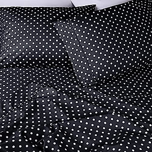 SUPERIOR Cotton Blend 600 Thread Count Sheet Set, Polka Dot Design, Includes 1 Elastic Deep Pocket Fitted Sheet, 1 Flat Sheet, 2 Pillowcases, Luxury Bedding, Soft Sateen Weave, King, Black