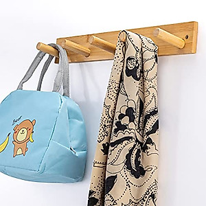 Fujinzhu Wall Mounted Coat Rack, 5-Pegs Bamboo Entryway Hat Rack for Wall, Hooks for Hanging Coats and Jackets, Bathroom Kitchen Towel Rack Wall Hangers for Clothes Towel Hats Jackets