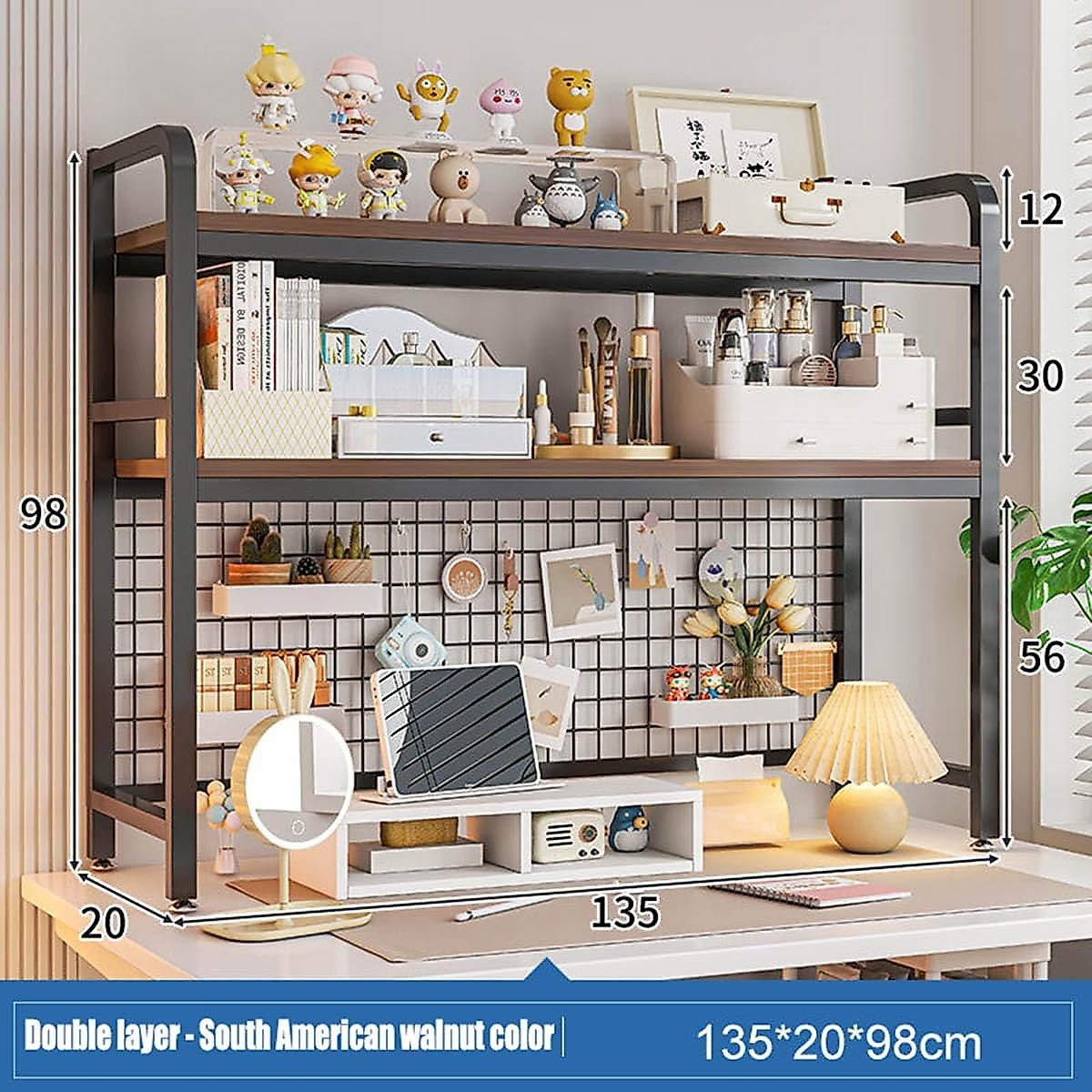SUZEPER Computer Desktop Bookcase 2-3Tier,Multipurpose Wood Desk Hutch Bookshelf for Computer Metal Countertop Display Rack Organizer, Multipurpose Storage Display Rack for Office Home Dormitory