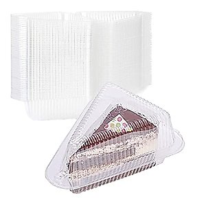 200 Pcs Cake Slice Containers with Lids Clear Plastic Hinged Cheesecake Containers Individual Disposable Triangle Cake Boxes for Pie Slice Cheesecake, Tres Leches, Flan, Desserts - Take Out Togo