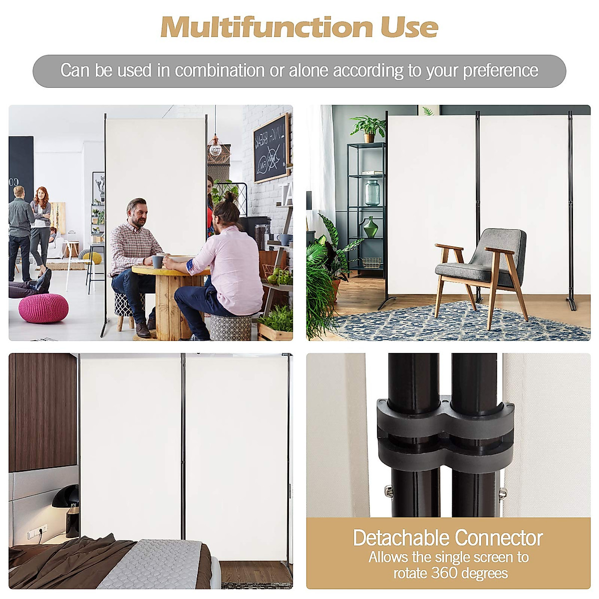 Giantex 6 Ft Tall 3 Panel Room Divider White, Lightweight Portable Folding Privacy Screen, Freestanding Partition Wall Divider and Separator for Bedroom Home Office Apartment Studio