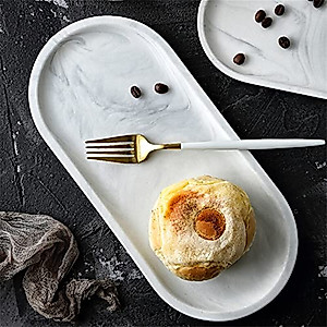 SUSOSU Breakfast Tray White Marble Ceramic Jewelry Storage Tray Oval Ellipse Fruit Tray Decorative Plate Food Dessert Dish Tableware (Size : Large)