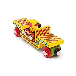 Bigjigs Rail Wooden Bulldozer Low Loader - Most Other Major Wooden Rail Brands are Compatible