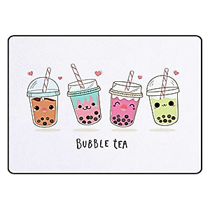 Rashu Area Rug Non Skid Accent Area Carpet Cute Bubble Milk Tea Cartoon Soft Floor Mat Large Rug for Home Decoration Living Room Washable Easy Clean Nursery Kids Play Mat5'25 x 4'