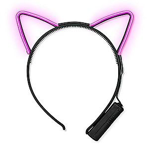 FlashingBlinkyLights Pink Light Up Cat Ears EL Wire Kitty Headband