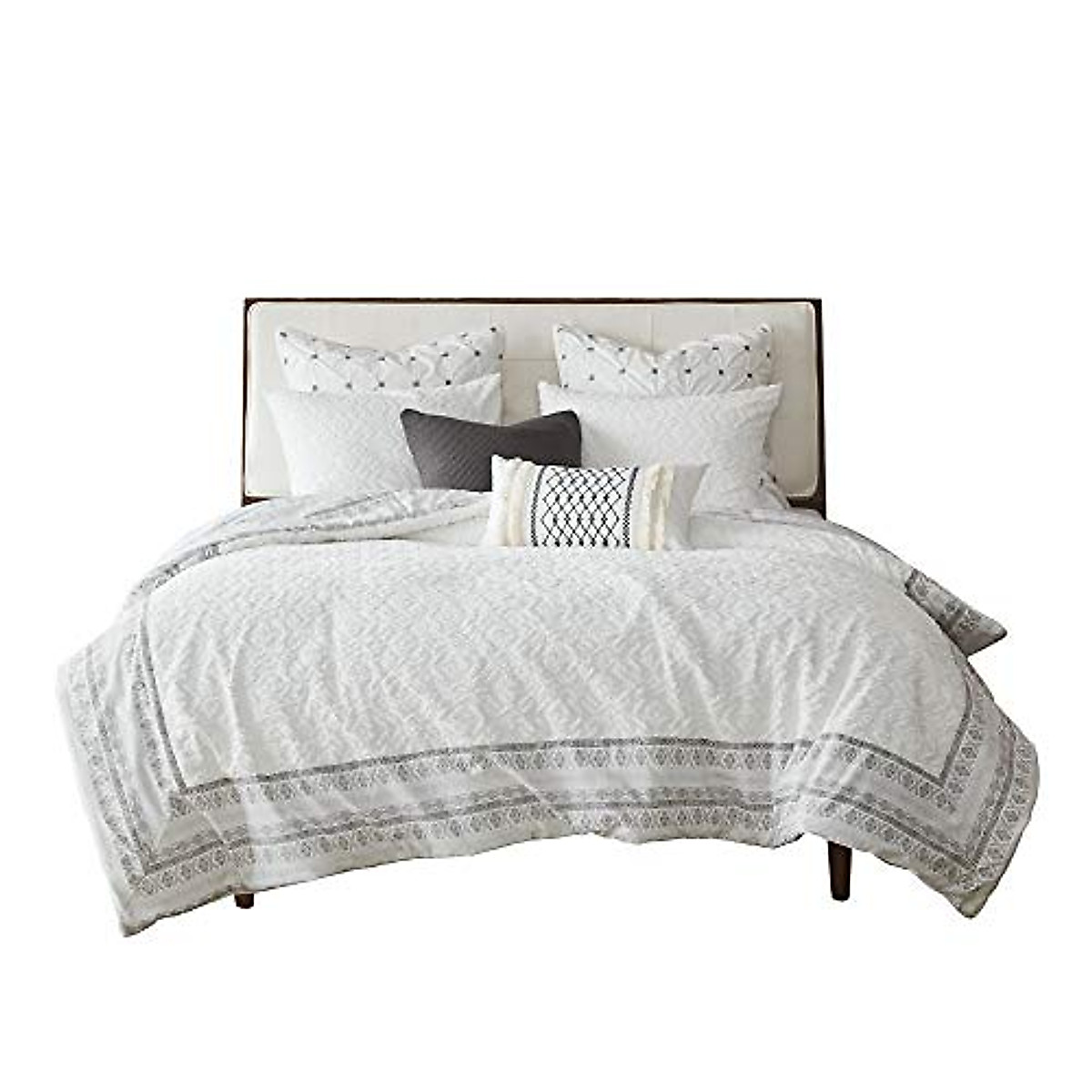 INK+IVY Comforter, Cotton Clipped Jacquard Season Down Alternative Cozy Bedding with Matching Shams, Full/Queen(88"x92"), Mill Valley, Gray Reversible to White Aztec Print 3 Piece