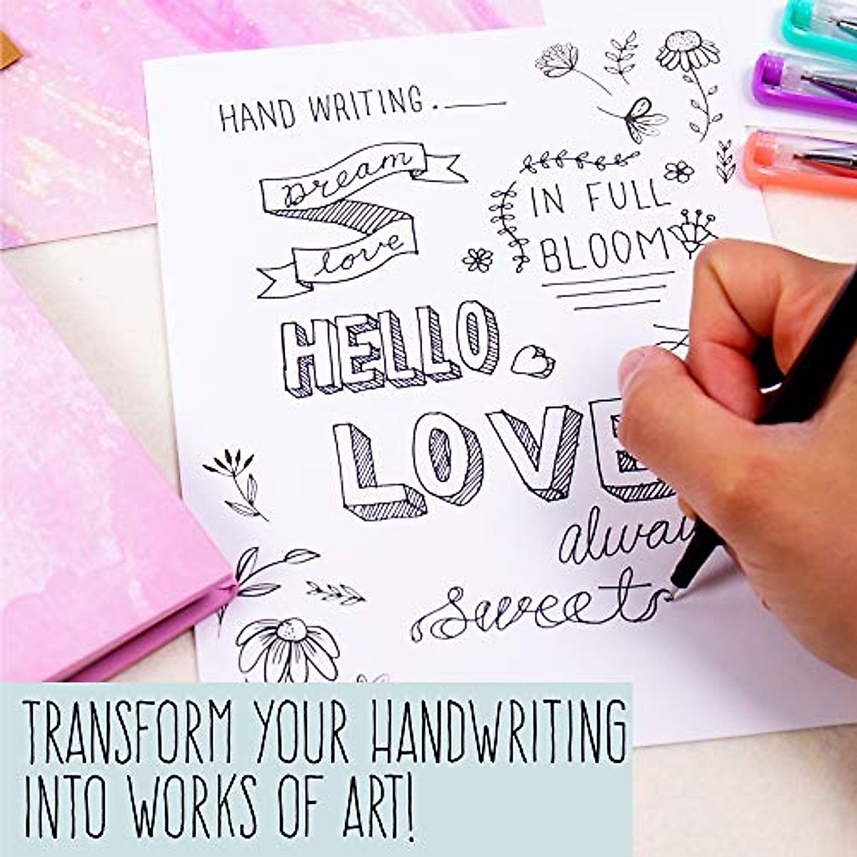 STMT DIY Make Your Mark Hand Lettering Set, Step-By-Step Beginner Modern Calligraphy Hardcover Workbook, Includes Practice Sheets, Stencils, Flexible Fine Tip & Brush Markers, DIY Calligraphy Kit
