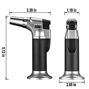 2 Pack Butane Torch Lighters,PBXZET Blow Torch Refillable Kitchen Cooking Torch with Safety Lock Adjustable Flame Chef Torch for Desserts Brulee BBQ Baking-Butane Gas Not Included(Silver Red)