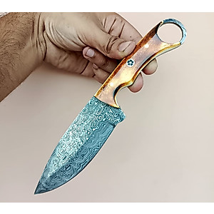 Unique Blades Damascus knife, Hunting knife with sheath, fixed blade Camping knife, Skinner knife, Hand Made Knives