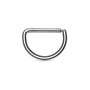 Amelia Fashion 20 Gauge D Shape Septum Ring 316L Surgical Steel (Sold Individually) (20 Gauge 3/8" (10mm) Length)