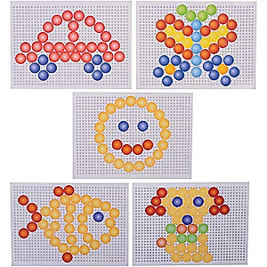 Constructive Playthings 250 Piece Peg-It Play Including 240 Brightly Colored 1/2" Diam. Pegs, Five 8 1/2" W. x 6 1/2" H. Plastic Pegboards and 5 Double-Sided Design Cards for Ages 3 Years and Up