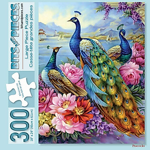 Bits and Pieces - 300 Piece Jigsaw Puzzle for Adults – ‘Peacocks’ 300 pc Large Piece Jigsaw by Artist Oleg Gavrilov - 18” x 24”