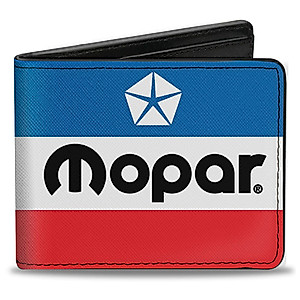 Buckle-Down Men's Mopar Wallet, Bifold, Chrysler Logo White Blue Red Black, Vegan Leather, 4.0" x 3.5"