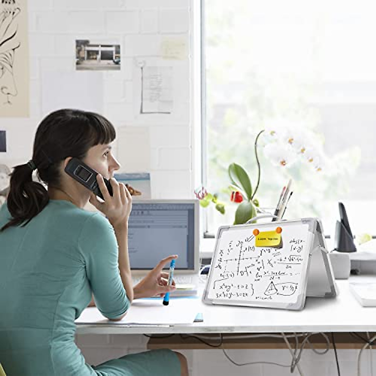 Small Dry Erase White Board, 16"X12" Double-Sided Magnetic Portable White Board Desktop Foldable Tabletop Whiteboard Easel for Home, Office, Classroom