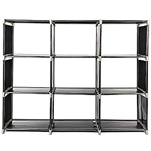 Realremhai Storage Shelf Black Assembled 3 Tiers 9 Compartments